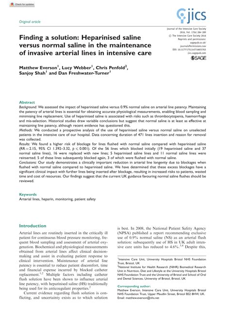 Pdf Finding A Solution Heparinised Saline Versus Normal Saline In