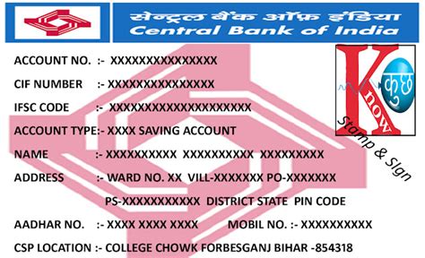 Central Bank Of India Passbook Format Front Page