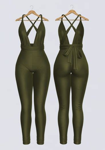 Second Life Marketplace Vanilla Bae Norma Jumpsuit In Olive With Ribbon Hud Maitreya
