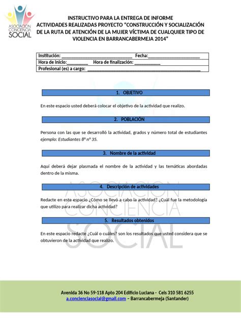 Formato De Informe De Actividades Pdf