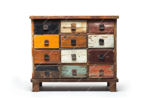 A Vintage Wooden Chest Of Drawers With A Colorful Assortment Of Painted