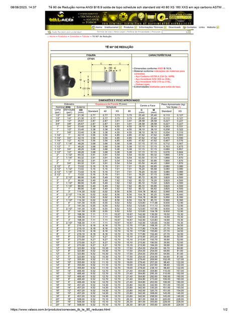 Tê 90 De Redução Norma Ansi B169 Solda De Topo Schedule Sch Standard
