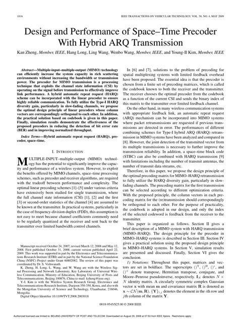 Pdf Design And Performance Of Spacetime Precoder With Hybrid Arq