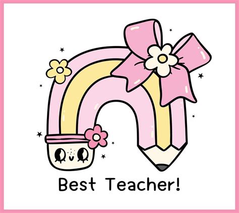 Pastel Rainbow Pencil With Bow Coquette Teacher Appreciation School