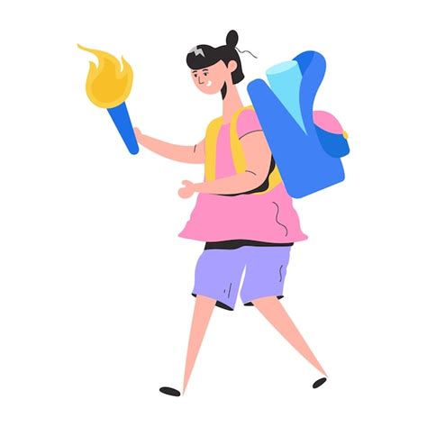 Premium Vector A Girl Holding A Torch Is Walking With A Bag That Says