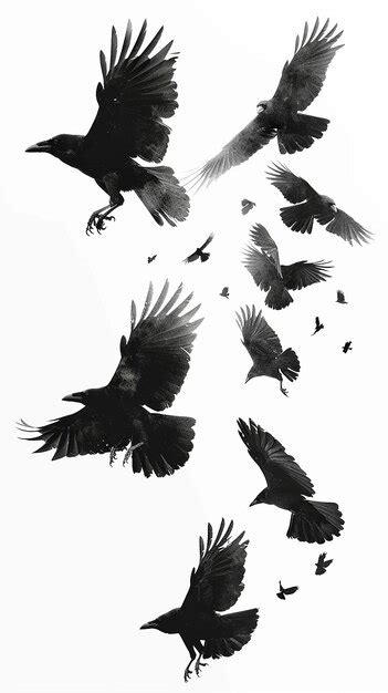 Silhouette Of Murder Of Crows Flying Away Premium Ai Generated Image