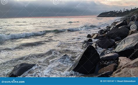 The Melted Rocks Of Swamis Beach Encinitas California Stock Image
