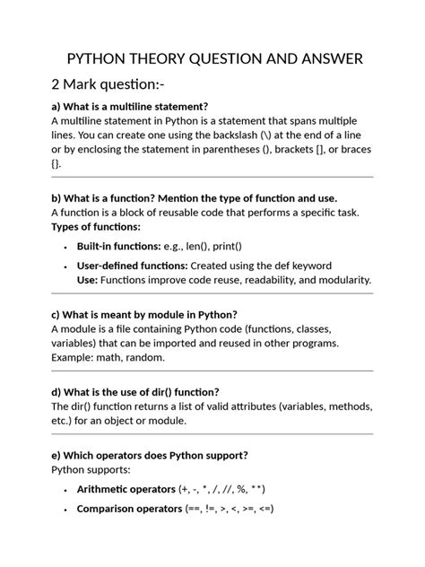 Python Theory Qanda Key Concepts Explained Pdf Python Programming