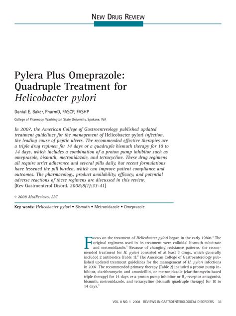Pdf Pylera Plus Omeprazole Quadruple Treatment For Helicobacter Pylori