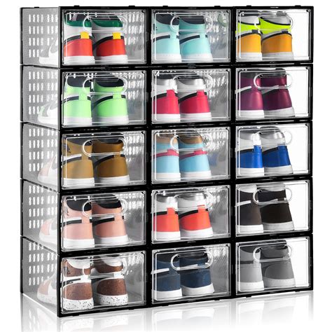 Clemate Shoe Organizer Storage Boxes For Closet 15 Packs Clear Plastic
