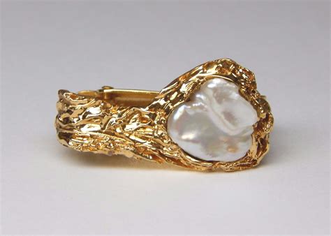 Custom 14kt Yellow Gold And Grey White Baroque Pearl Ti Gem