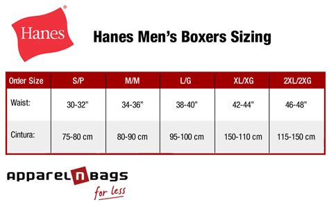 Hanes Size Chart