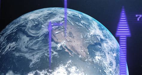 Earth From Space With Purple Arrows And Data Processing Animation Stock