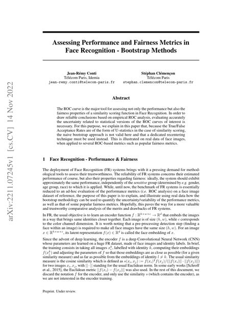 Pdf Assessing Performance And Fairness Metrics In Face Recognition Bootstrap Methods