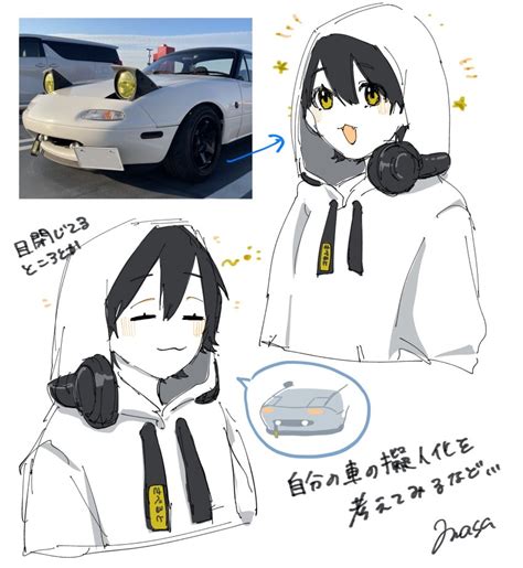 Masa Siriusu Koko Mazda Original Highres 1girl 3 Arrow Symbol Black Hair Car