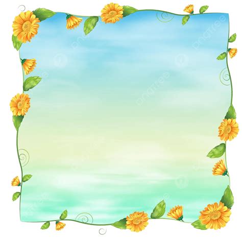 An Empty Blue Template With Yellow Flowers Margin Artistic Poster Vector Template Download On