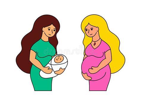 Young Pregnant Girl With Long Hair Conversation Between Two Mothers