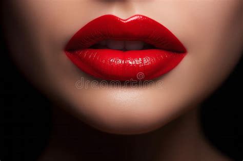 Red Lips Close Up Beautiful Perfect Makeup And Beautiful Red Lip Gloss