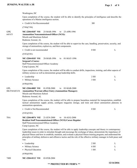 Jenkins Military Jst Transcript Pdf Education