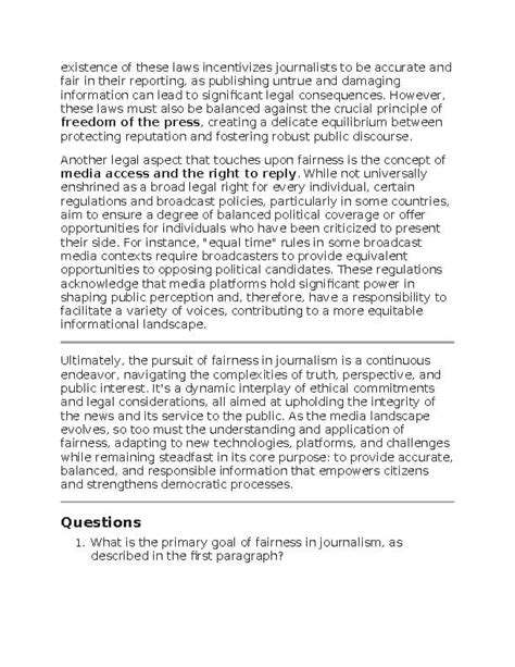 Fairness In Journalism Ethics And Laws Reading Worksheet By Rods Social