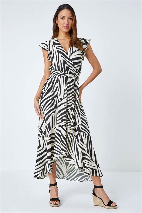 White Zebra Print Maxi Wrap Dress Roman Uk