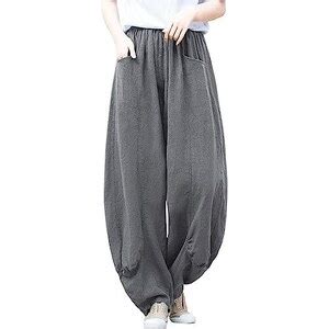 Liyuera Pantaloni Estivi Da Donna In Mussola Con Tasche A Vita Alta