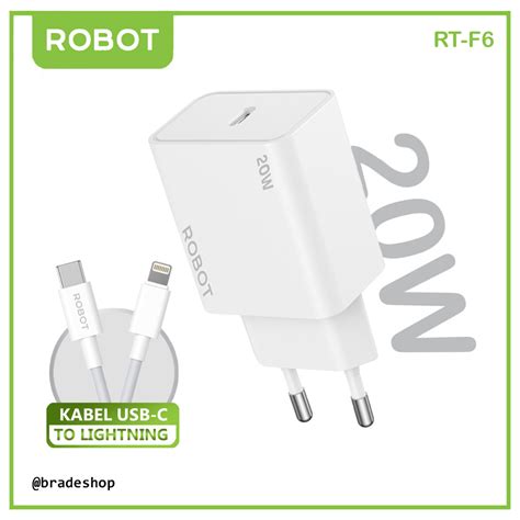 Jual Charger 20W Robot USB C To Lightning Pengisian Daya Cepat PD20W 3A RT F6 Shopee Indonesia