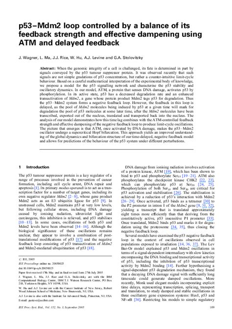 Pdf P53 Mdm2 Loop Controlled By A Balance Of Its Feedback Strength And Effective Dampening