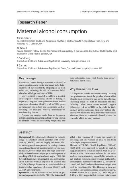 Pdf Maternal Alcohol Consumption