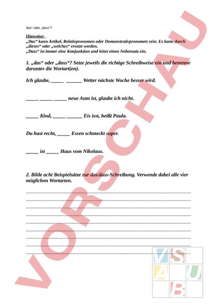Arbeitsblatt Das“ Oder „dass“ Deutsch Grammatik