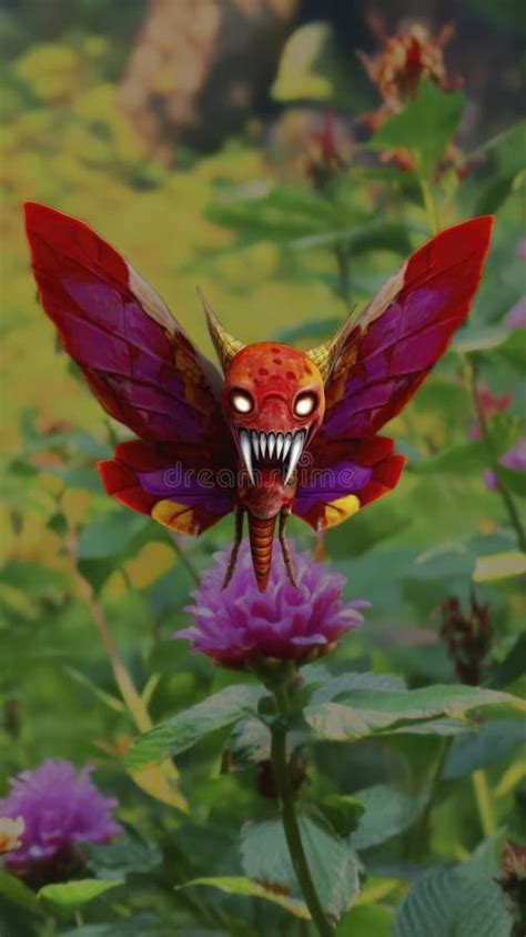 Bright Red And Yellow Insect With Glowing Eyes Flying Stock Illustration Illustration Of