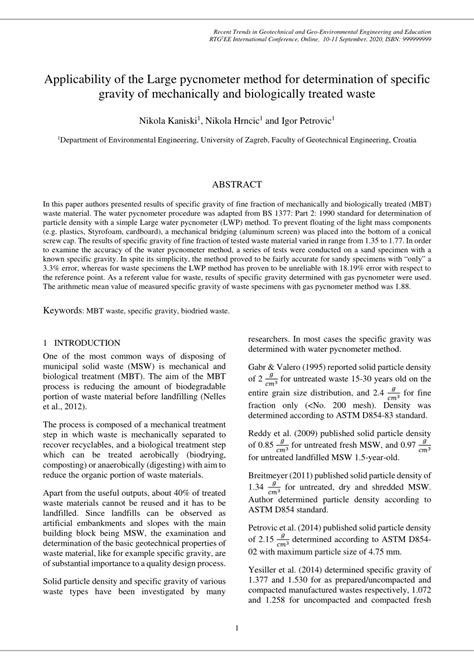 Pdf Applicability Of The Large Pycnometer Method For Determination Of