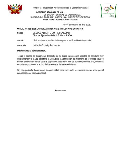 Oficio 25 Verificacion De Inventario Pdf