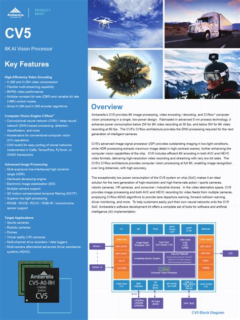 Ambarella Cv5 Product Brief Pdf Computer Vision Deep Learning