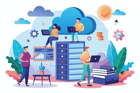 A Cartoon Illustration Depicting People Working On Computers And