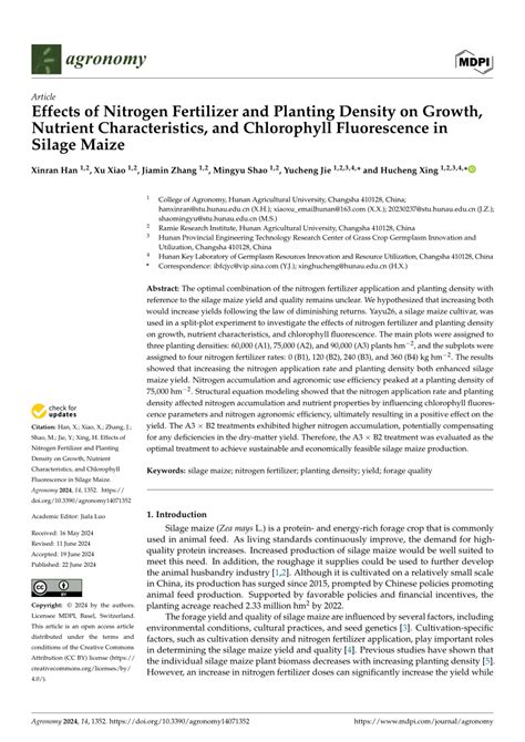 Pdf Effects Of Nitrogen Fertilizer And Planting Density On Growth Nutrient Characteristics