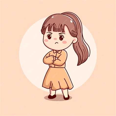 Cute Beautiful Girl Feeling Angry Mascot Character Cartoon Illustration