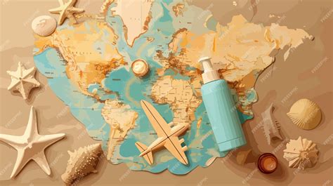 World Map Composition With Sunscreen Cream Bottle Premium Ai