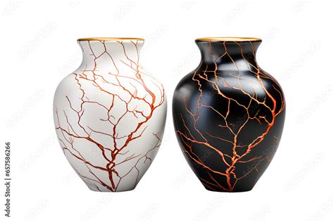 Black And White Flower Ceramic Vas Making Use Of Kintsugi Style