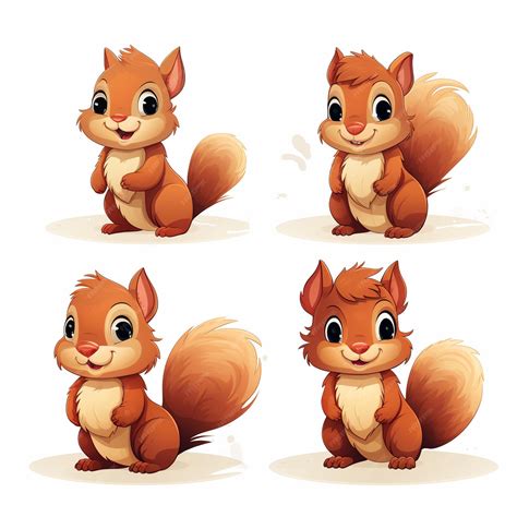 Premium Photo Set Of Cute Cartoon Squirrels Vector Illustration Isolated On White Background
