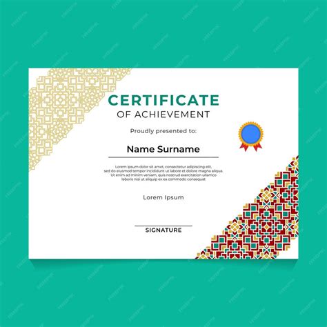 Premium Vector Islamic Geometric Certificate Template Design