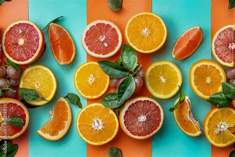 Vibrant Citrus Fruit Assortment On Dual Tone Background For Healthy Eating And Nutrition Stock