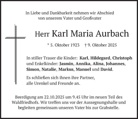 Traueranzeigen Von Karl Maria Aurbach Trauer Merkur De