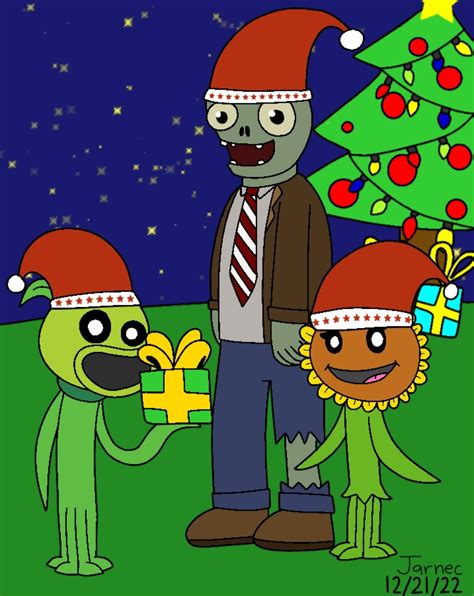 Pvz Peashooterbrowncoat And Sunflower Christmas By Jarnec On Deviantart
