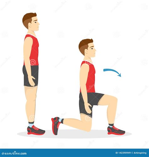 Man Making Lunges Doing Sport Exercises In Gym Stock Vector
