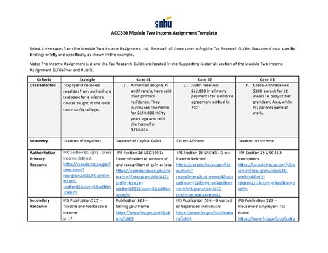 Acc 330 Module Two Income Assignment Research All Three Cases Using