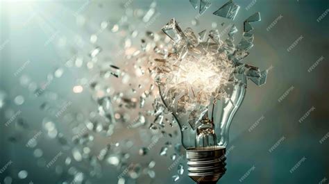 An Explosion Occurs And Glass Becomes Titanium Dust On A White Background As The Lightbulb