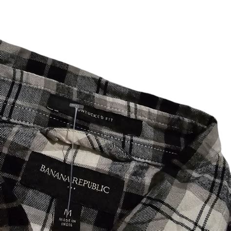 Camisa Banana Republic Untucked Fit Mediana M Cuadro Gris Halteo