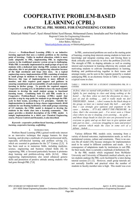 Pdf Cooperative Problem Based Learning Cpbl A Practical Pbl Model