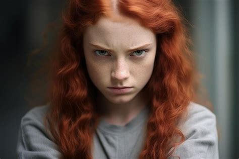 Fierce Displeased Serious Redhead Girl Shows Clenched Fist With Anger